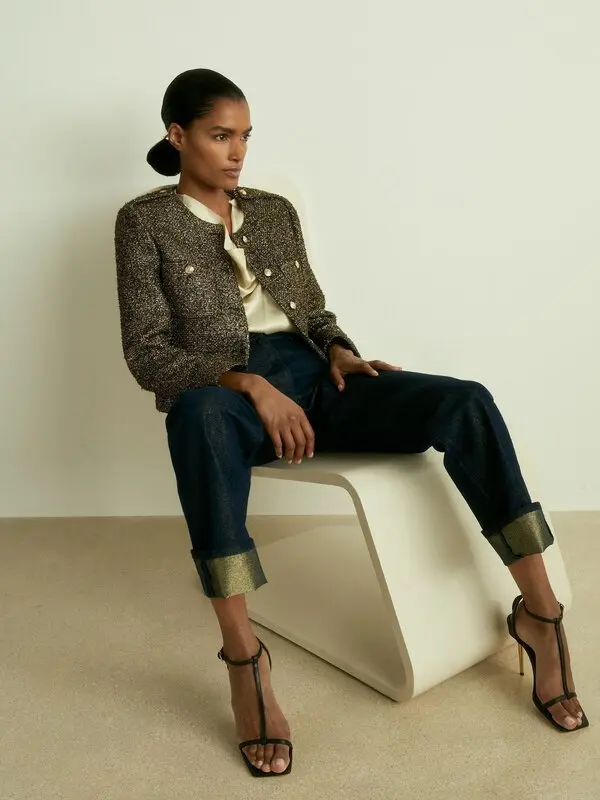 REISS Wynee Lamé-tweed Cropped Jacket