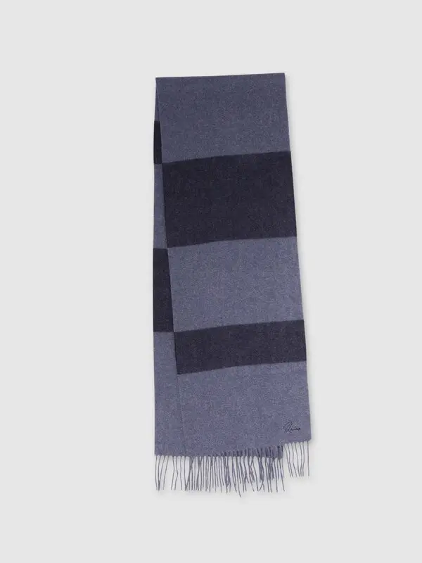 REISS York Wool And Cashmere Striped Scarf - Navy/ Indigo Melange