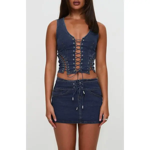 Princess Polly Edenette Lace-Up Corset Top In Blue 45% Off