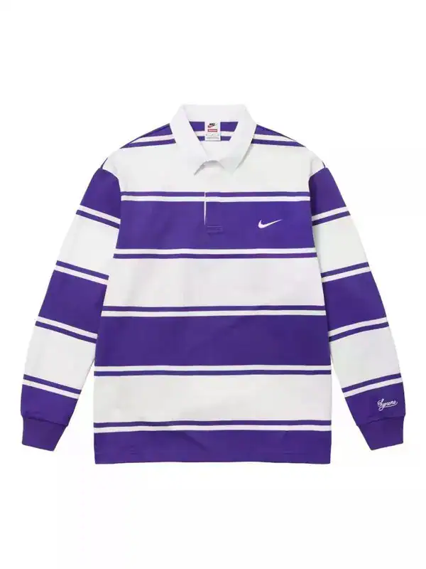 Supreme X Nike Ss25 Striped Rugby Shirt Purple Editorialist