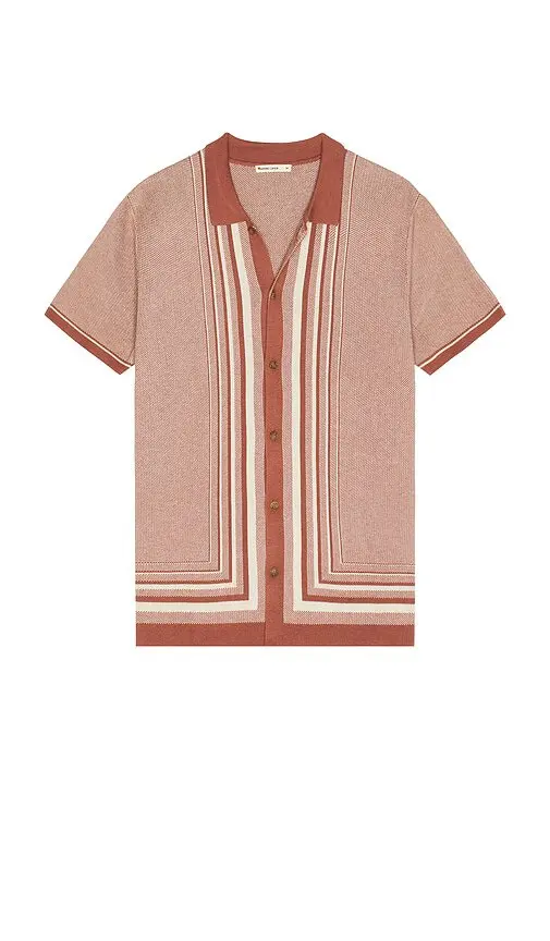 Marine Layer Ethan Sweater Button Down Shirt In Brick - Withered Rose