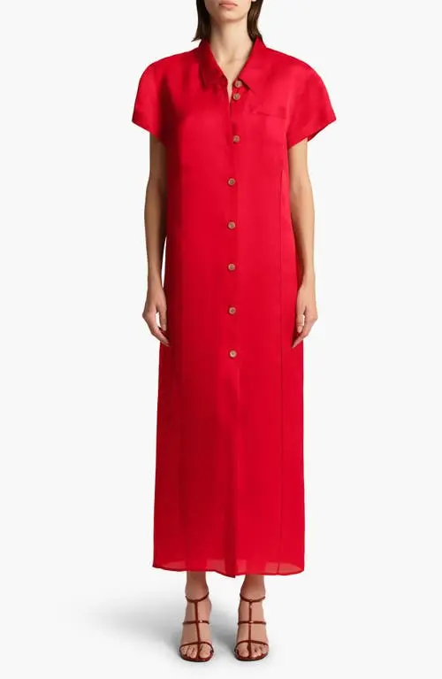 Khaite Effy Organza Shirtdress - Raspberry