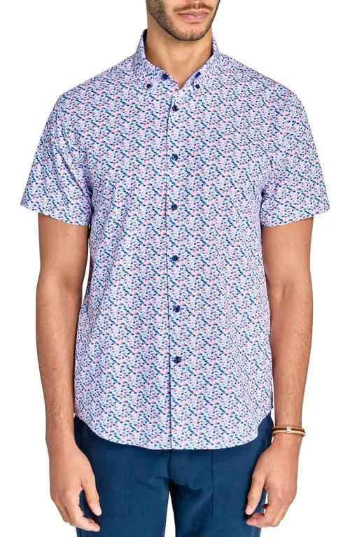 BROOKLYN BRIGADE Slim Fit Mini Floral Stem Recycled 4-way Stretch Performance Short Sleeve Shirt - Multi