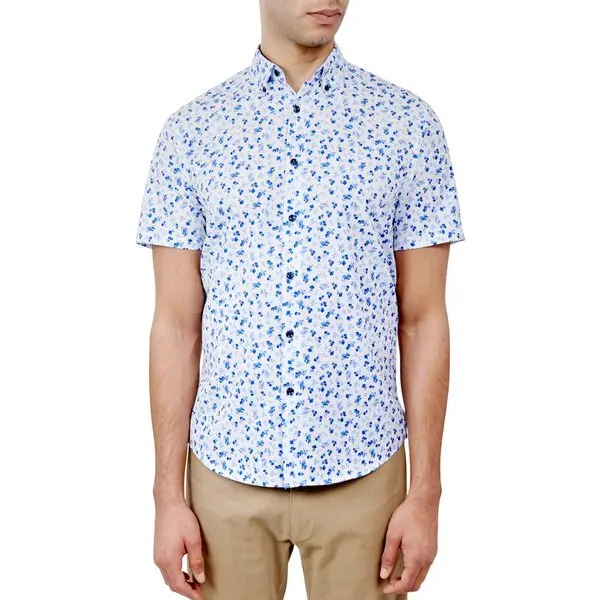 BROOKLYN BRIGADE Slim Fit Floral Performance Shirt - Blue