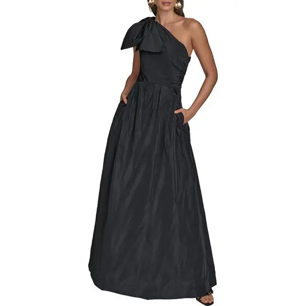 Donna Karan New York Bow One-shoulder Gown - Black