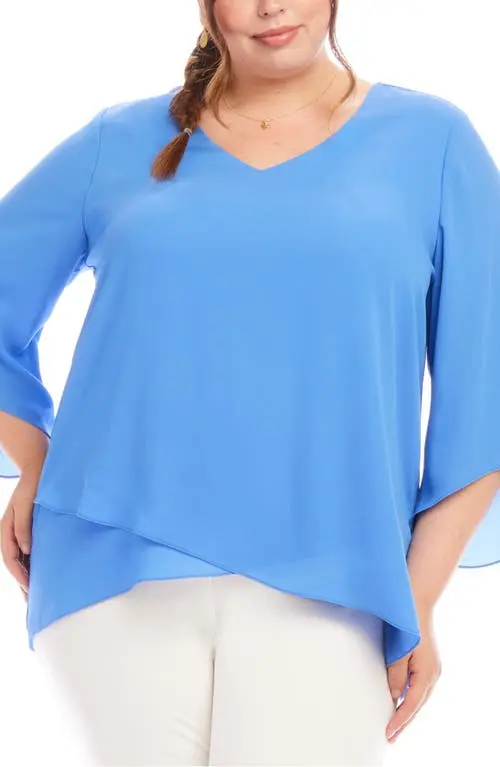Karen Kane Crossover Hem Asymmetric Top - Dusty Blue