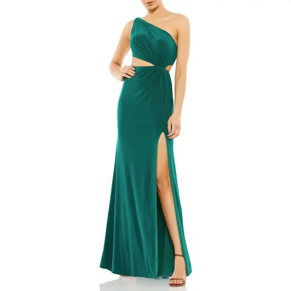 Mac Duggal One-shoulder Jersey Gown - Emerald