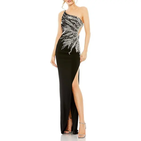 Mac Duggal One-shoulder Embellished Gown