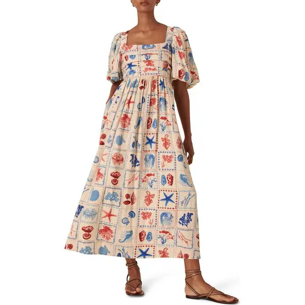 NOBODY'S CHILD Nova Print Puff Sleeve Maxi Dress