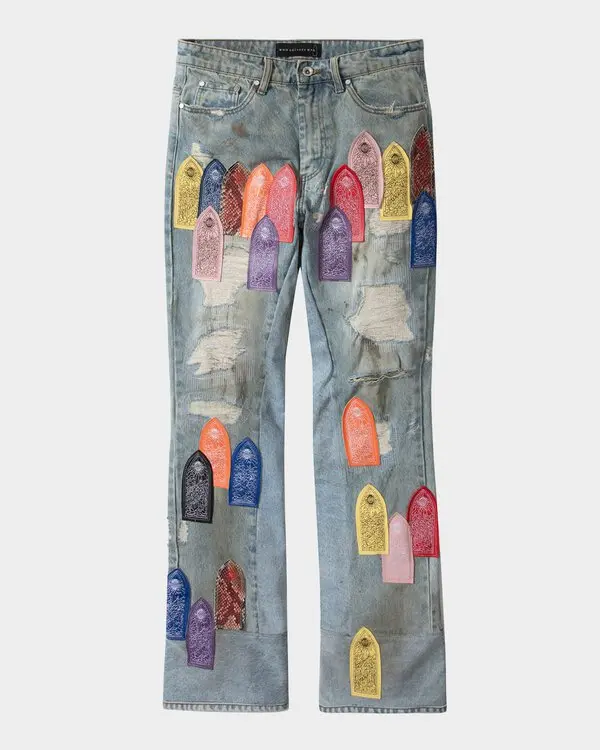 WHO DECIDES WAR BY EV BRAVADO Patch Arched Repaired Jeans - Multi