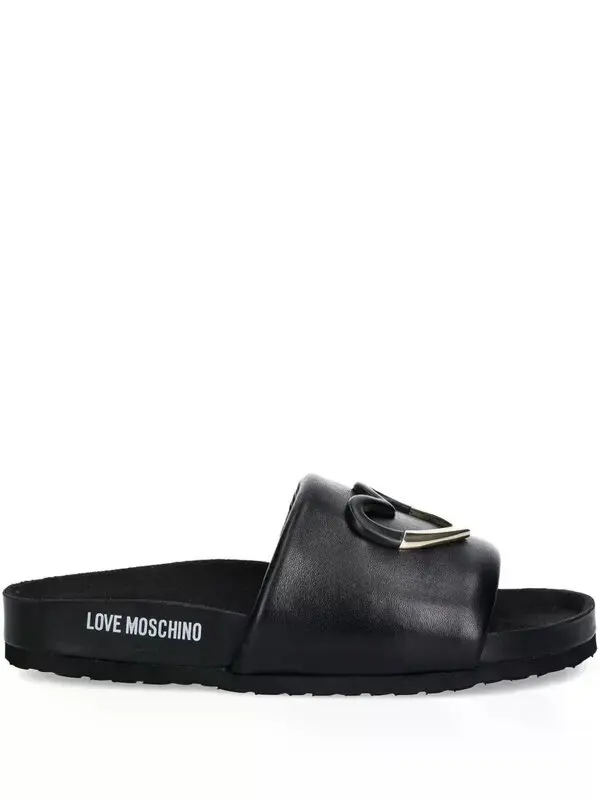 Moschino Logo Leather Slides
