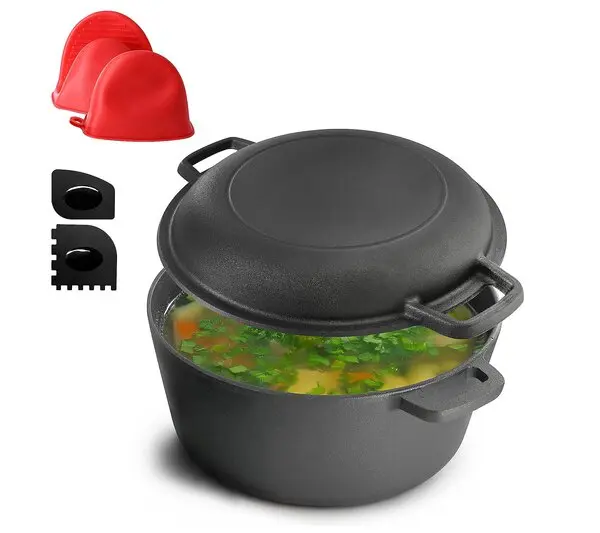 MEGACHEF 5 Quart Pre-seasoned 2-in-1 Cast Iron Dutch Oven And