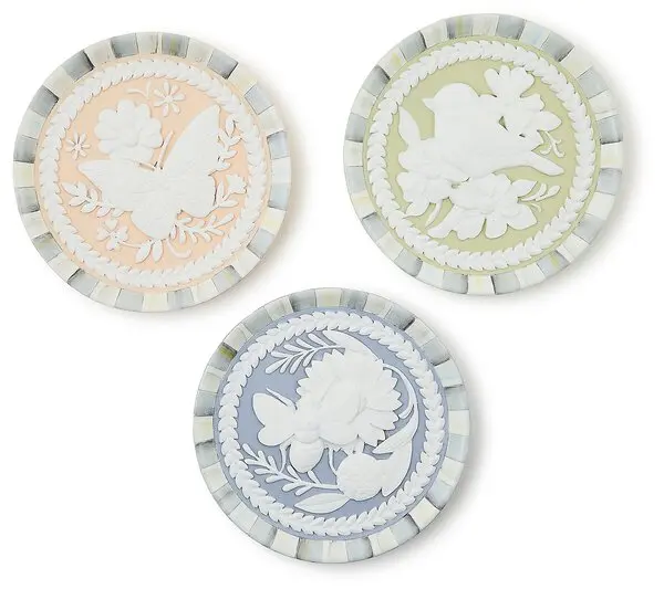 MACKENZIE-CHILDS Set Of 3 Cameo Resin Trinket Trays