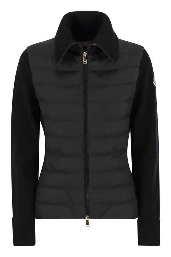 Moncler Padded Wool Cardigan With Zip - Black