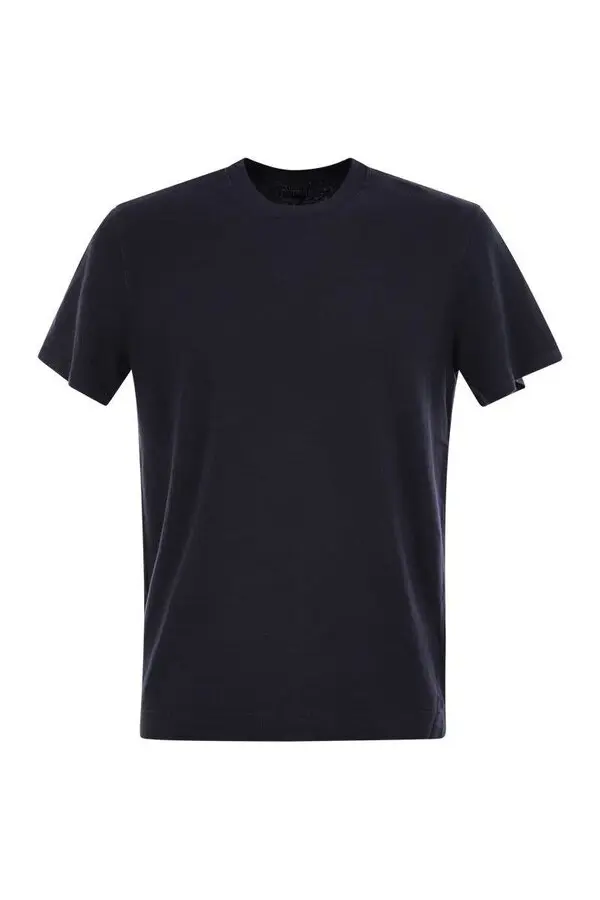Fedeli Stretch Linen Short-sleeved T-shirt - Blue