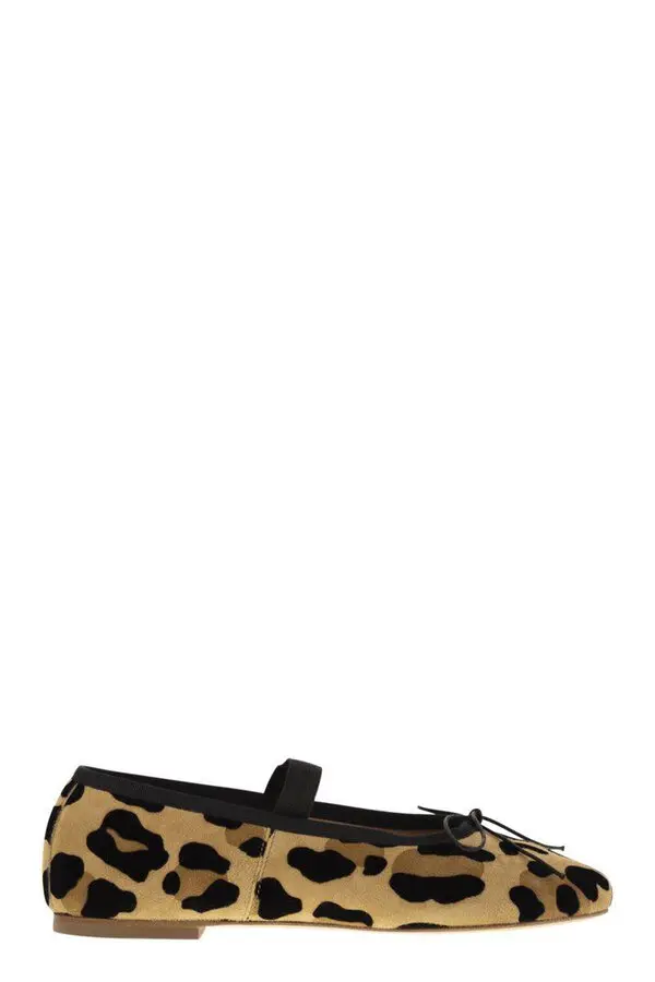 ANNIEL Leather Ballerina With Animal Pattern And Elastic Band - Brown