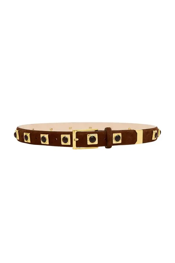 AUREUM Studded Belt - Chocolate Suede & Gold