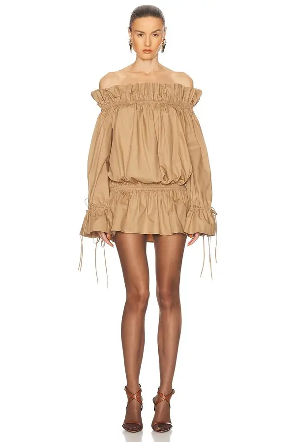 Saint Laurent Off The Shoulder Mini Dress - Cannelle