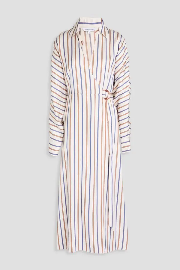 Veronica Beard Noor Striped Satin-twill Wrap Dress