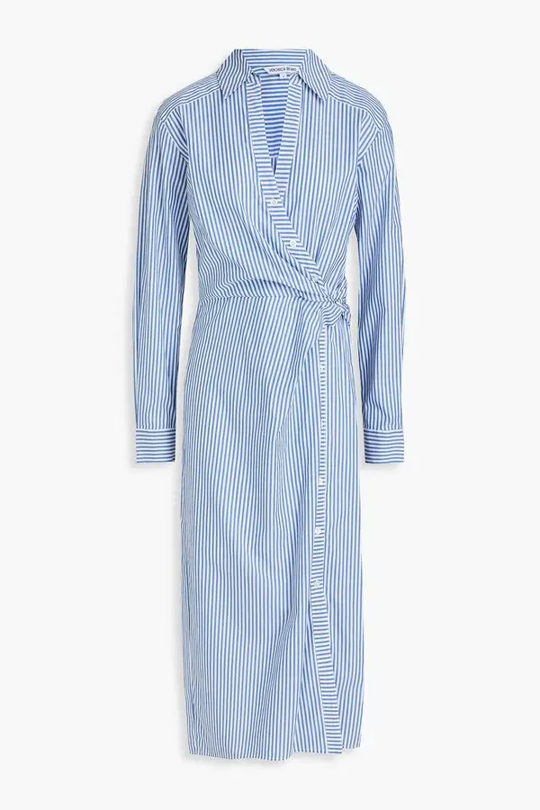 Veronica Beard Wright Twisted Striped Cotton-poplin Midi Shirt Dress - Blue