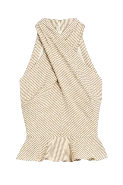 Veronica Beard Drey Ruffled Striped Top - Ecru