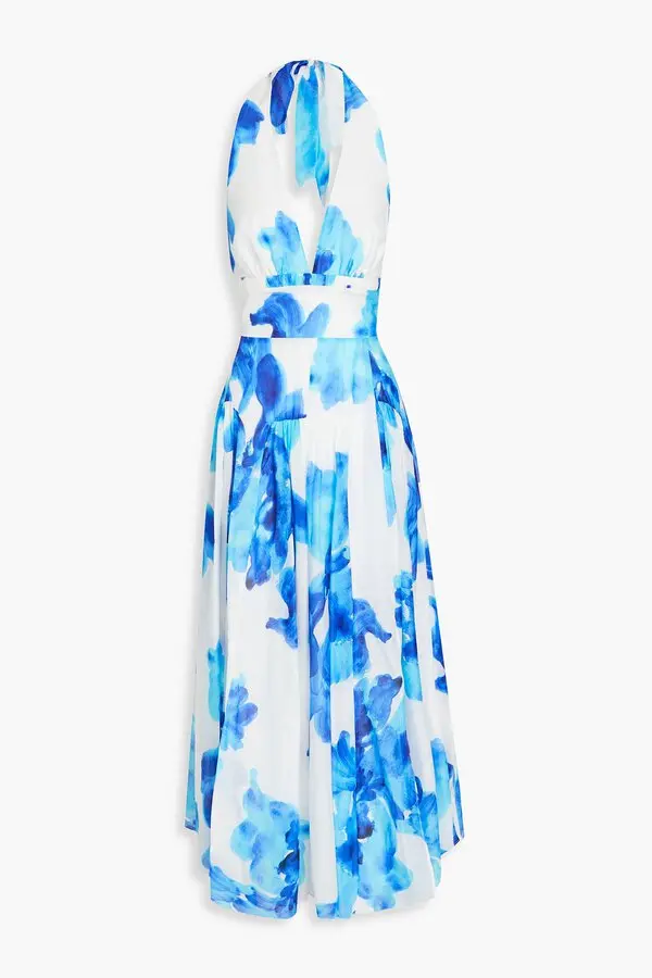 NICHOLAS Floral-print Voile Halterneck Midi Dress