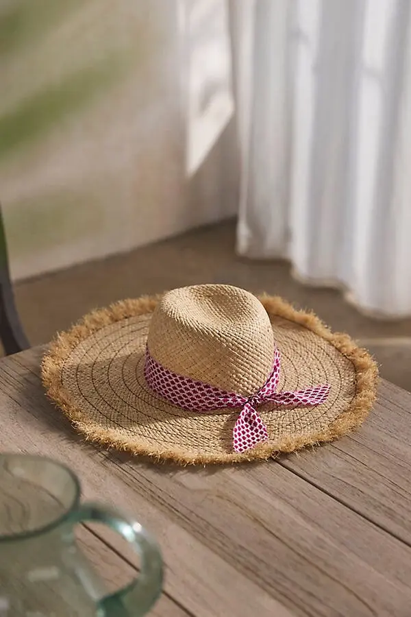 TERRAIN Raya Raffia Straw Hat - Raspberry