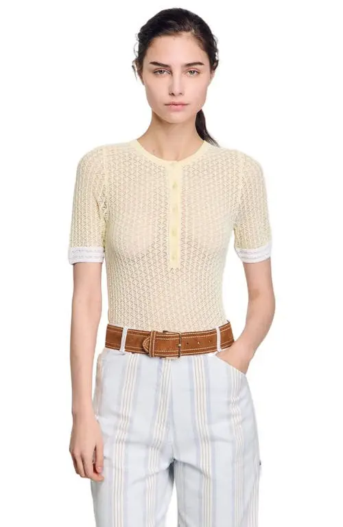 Sandro Pointelle Knit Sweater - Light Yellow
