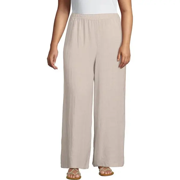 LANDS' END Linen High Rise Palazzo Pants - Champagne/linen
