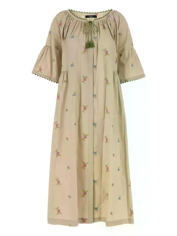 Max Mara Taso Embroidered Flounce-sleeve Dress - Neutrals