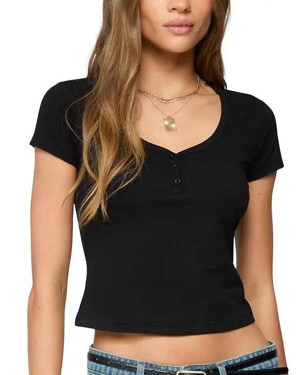 EDIKTED Katerina Henley T-shirt - Black