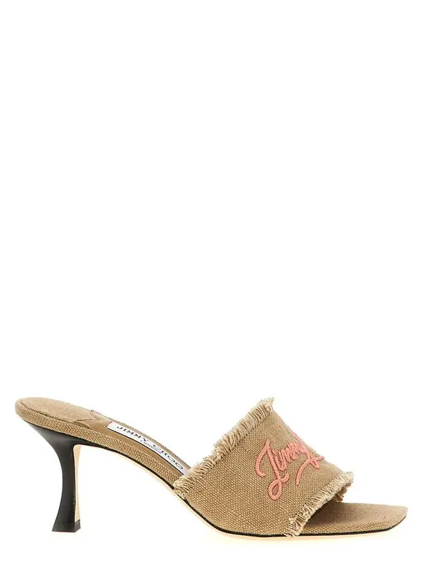 JIMMY CHOO Alexia 70 Linen Sandals - Beige