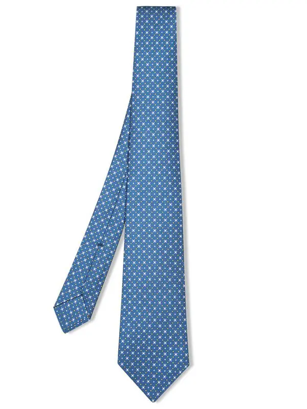 Kiton Micro Floral Silk Neck Tie - Blue