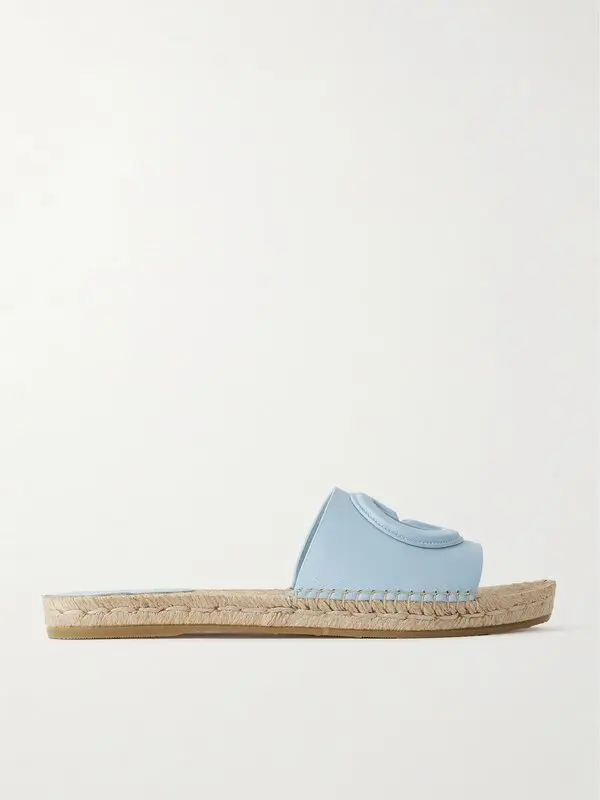 Gucci Cutout Leather Espadrille Slides - Blue