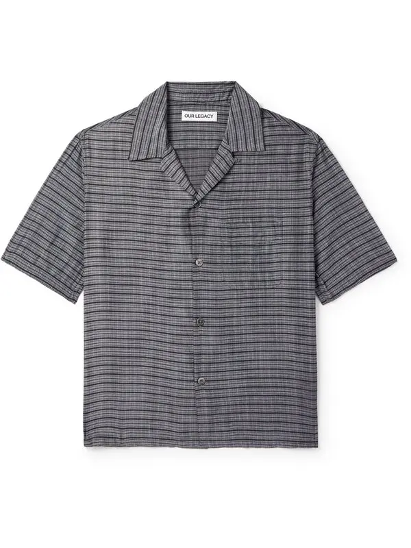 Our Legacy Heusen Convertible-collar Checked Cotton And Silk-blend Shirt