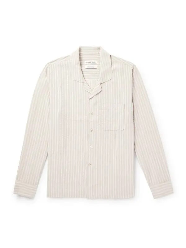 A KIND OF GUISE Scopello Convertible-collar Striped Tencel™ Lyocell Shirt - Neutrals