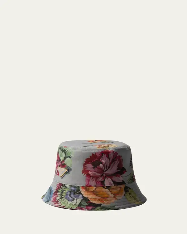 Prada Floral Printed Bucket Hat - Acciaio
