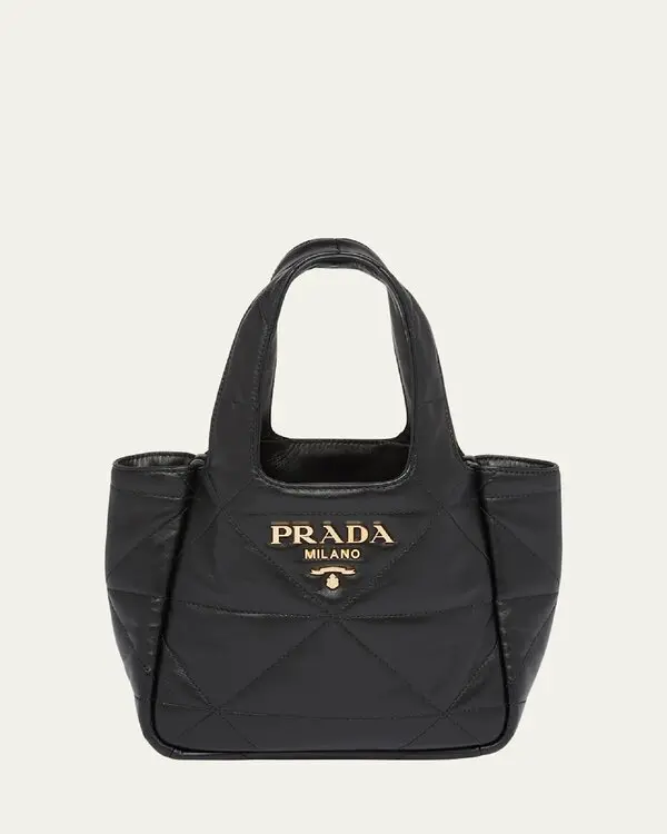 Prada Triangle Stitched Leather Tote Bag