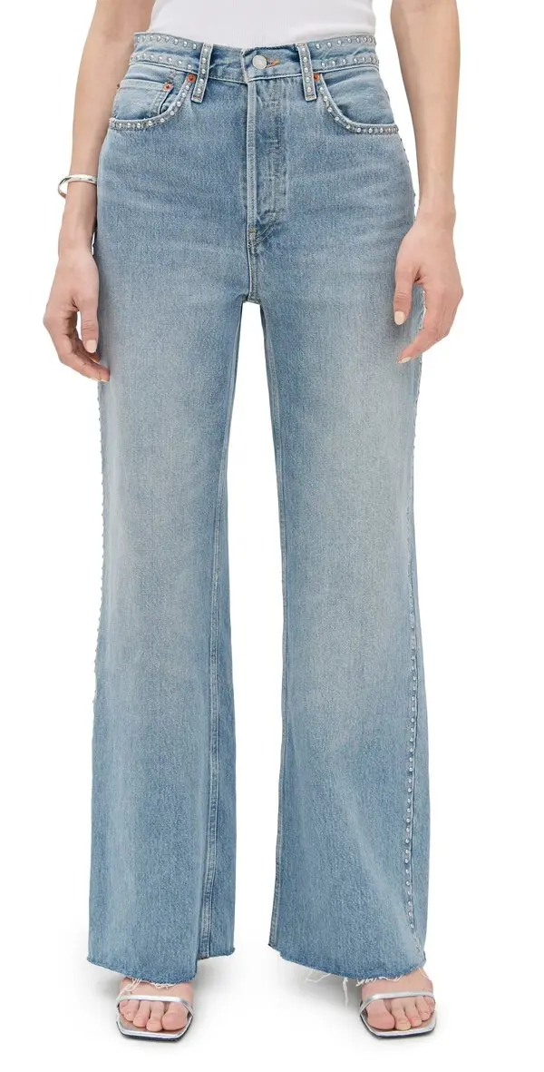 RE/DONE Studded 70s Ultra High-rise Wide-leg Jeans