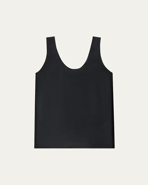 Another Tomorrow Scoop-neck Silk Tank Top - Black