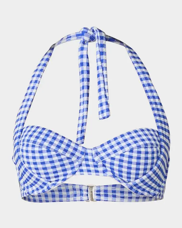 Shoshanna Gingham Draped Halter Bikini Top