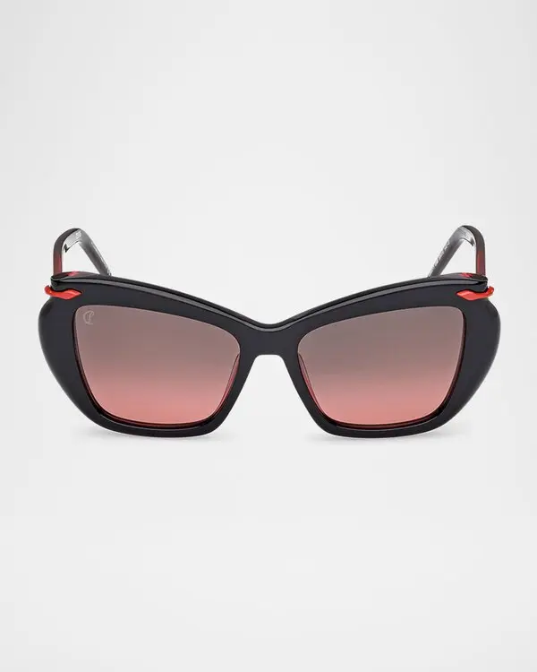CHRISTIAN LOUBOUTIN Square Sunglasses - Shiny Black Front Red