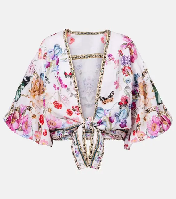 Camilla Floral Linen Crop Top - Multicoloured