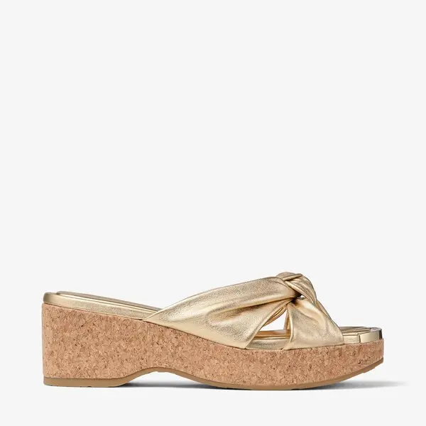 JIMMY CHOO Avenue 50 Gold Metallic Nappa Wedge Mules - Silver