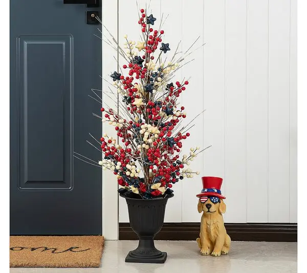GLITZHOME 36' Americana Lighted Usa Urn Porch T Ree With Timer