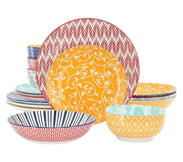 ELAMA Giovanna 16 Piece Porcelain Double Bowl D Innerware Set