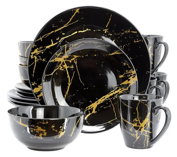 ELAMA Fine Marble 16 Piece Porcelain Dinnerware Set