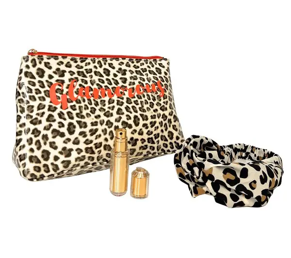 YOUZEY Leopard Print Cosmetic Bag, Scrunchie & Travalo Trio