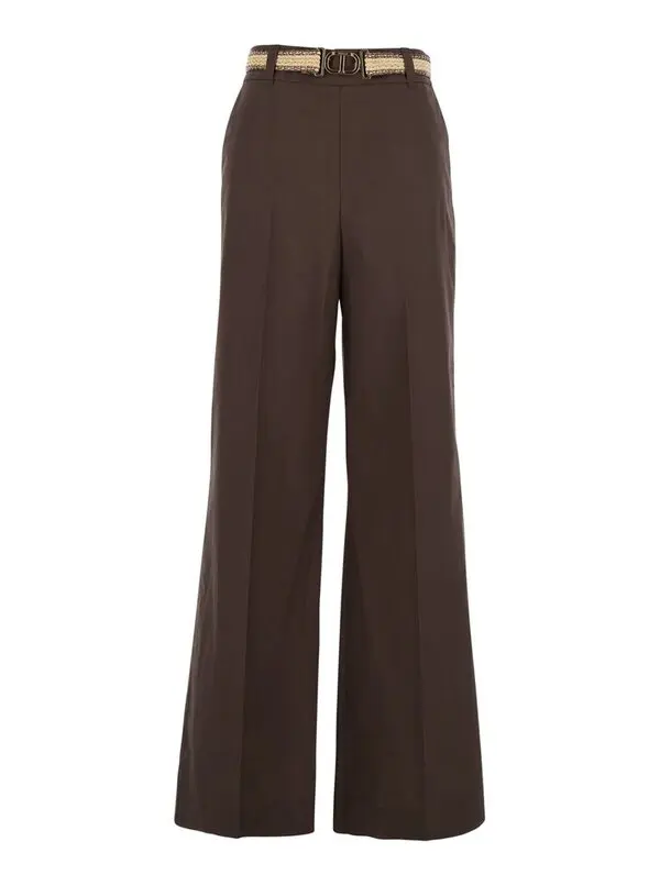 TWINSET Cotton Poplin Pants With Belt And Logo