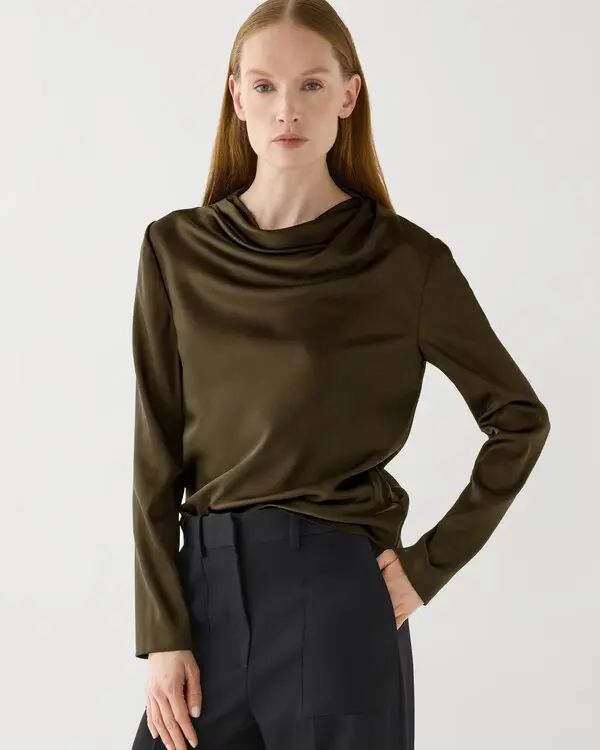 Veronica De Piante Cecilia Top In Stretch Satin - Olive